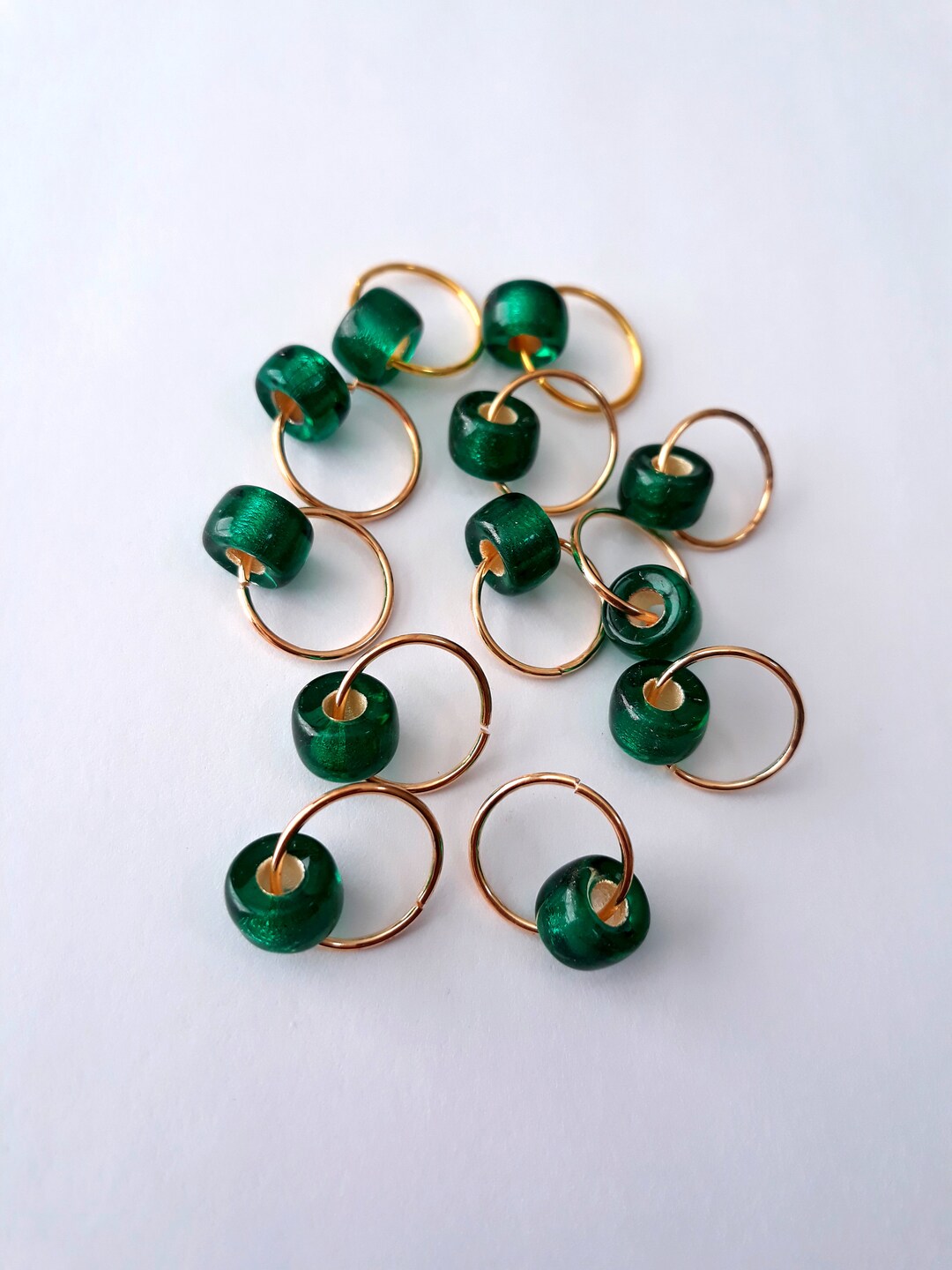Twelve Piece Emerald Green Glass Loc Jewelry, Braid Beads, Dreadlock ...