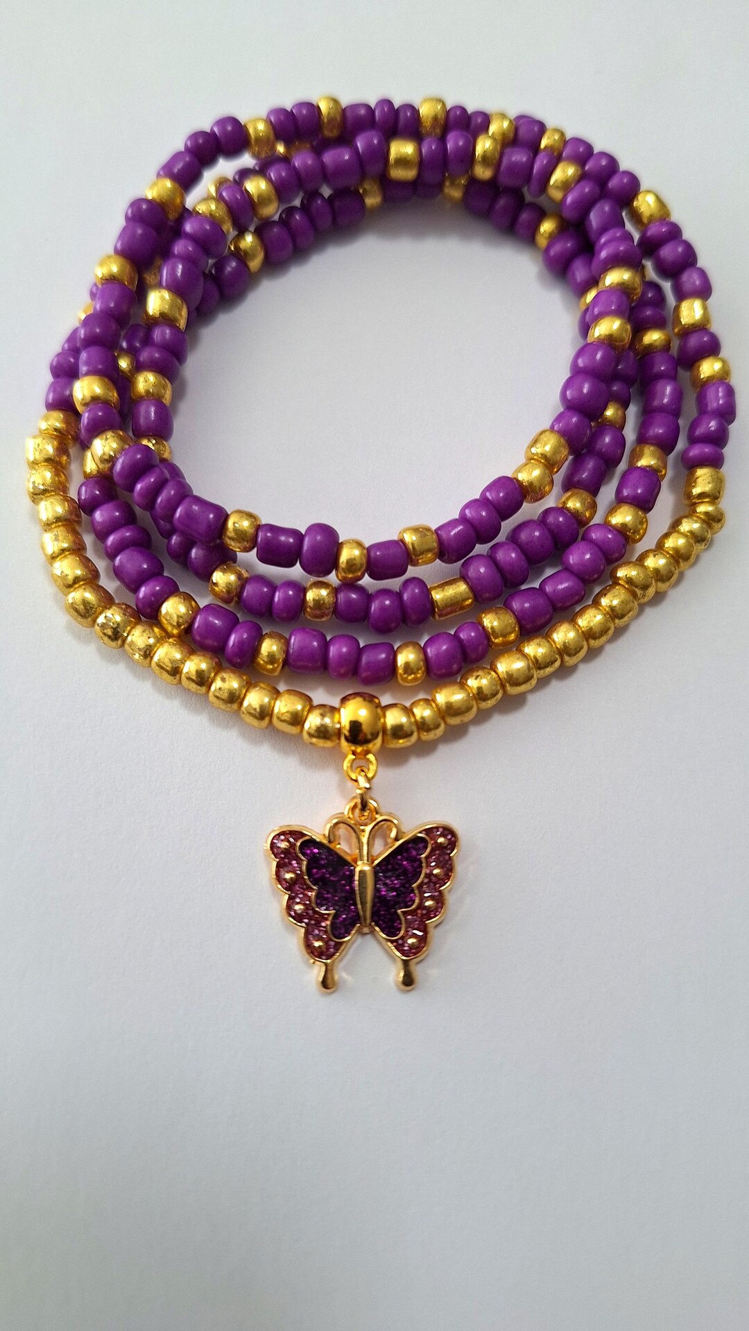 Purple and Gold Butterfly Waist Beads, Waist Chain, Belly Beads, Body ...