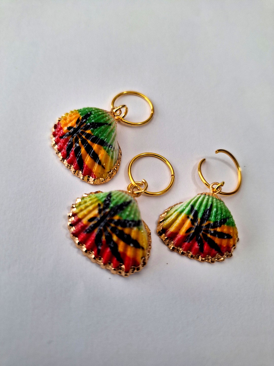Set of 3 'rasta' Painted Shell Loc Rings, Braid Rings, Hair Accessories ...