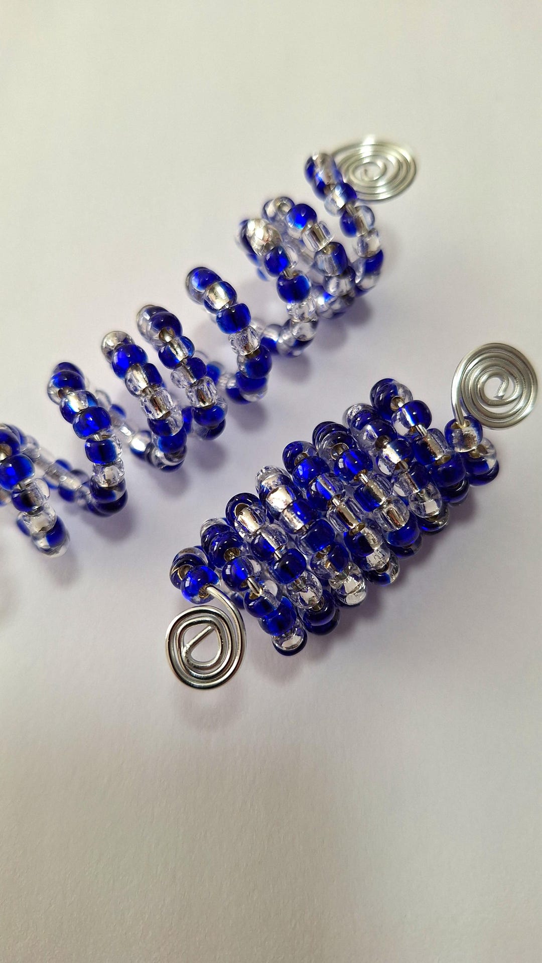 Cobalt and Crystal Beaded Loc Coil, Hair Jewelry, Braid Jewelry ...