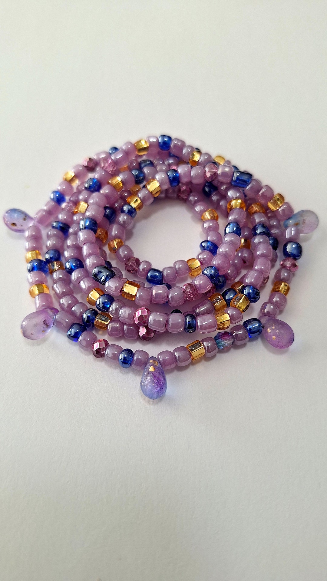Lavender and Gold Waist Beads, Stretch, Waist Chain, Belly Beads, Body ...