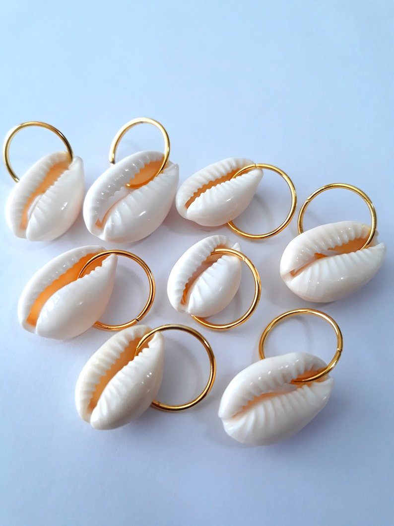 Set of 8 Natural Cowrie Shell Braid Rings Loc Rings Brass - Etsy