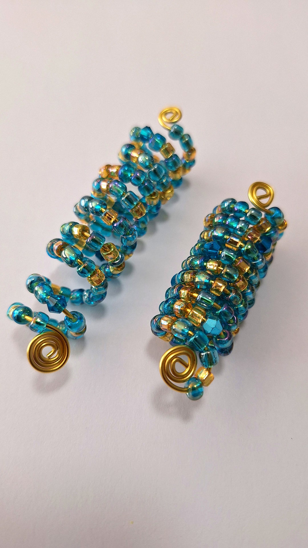Turquoise and Gold Beaded Loc Coil, Loc Jewelry, Braid Jewelry, Hair ...