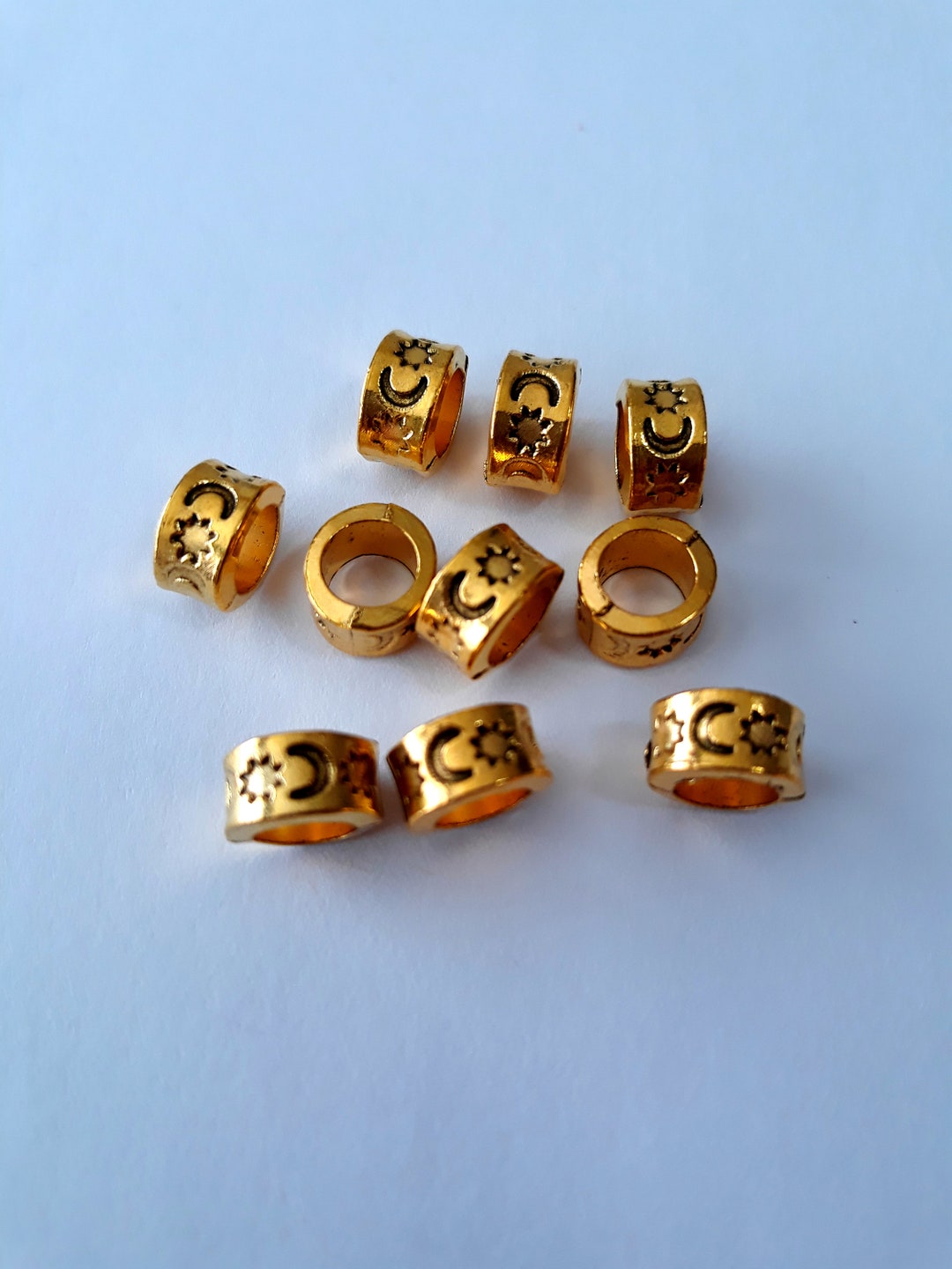 Set of Ten Gold 'moon and Sun' Loc Beads, Loc Jewelry, Sister Locs ...