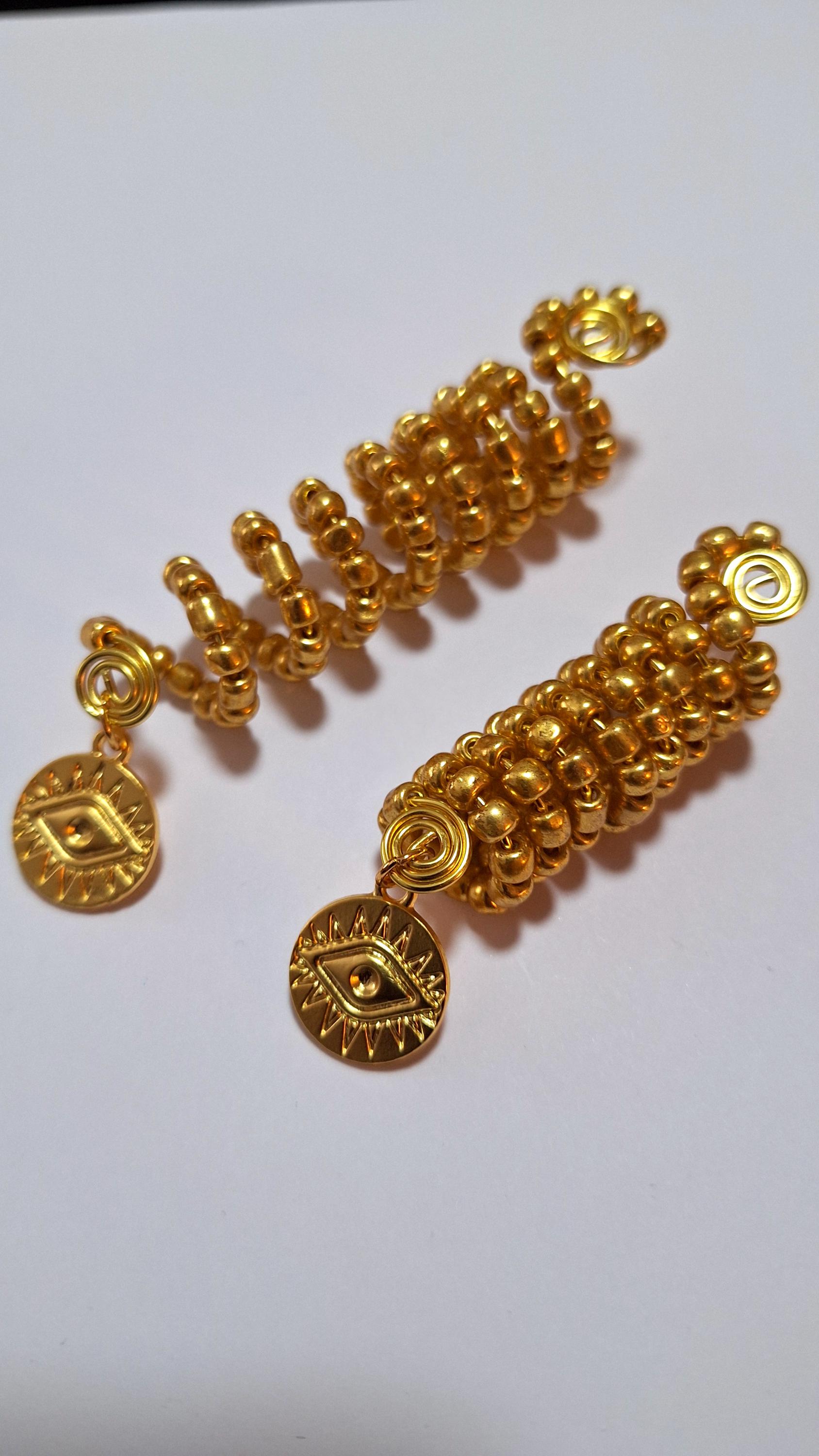 Matte Gold Beaded Loc Coil With 'evil Eye' Charm, Protection Charm ...