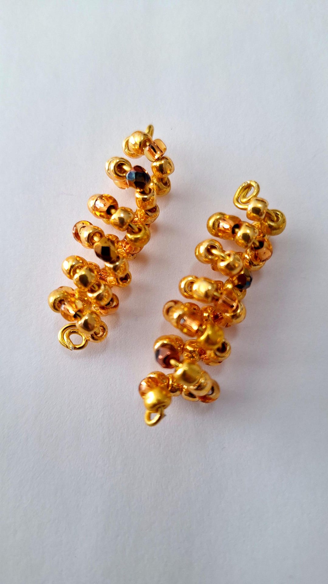 Set of 2 Gold and Topaz Sister Loc Coils, Beaded Coils, Micro Loc Coils ...