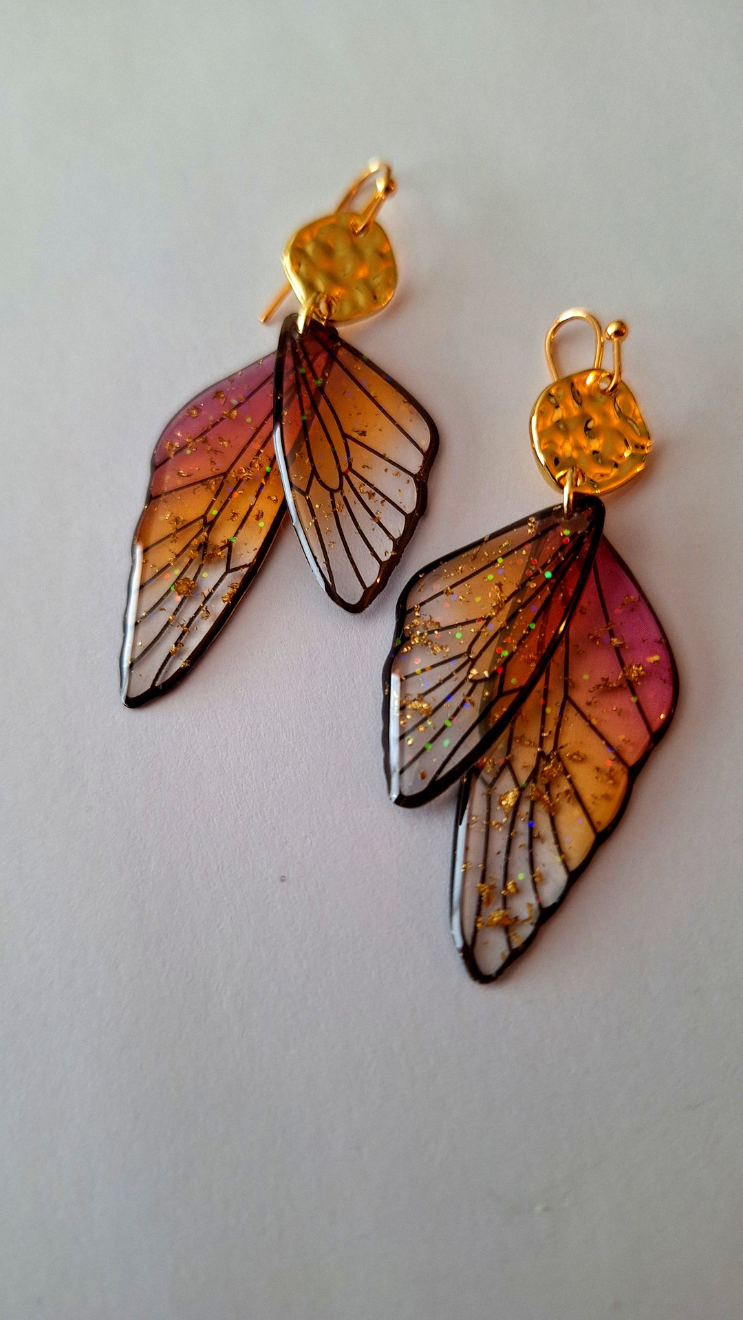 Pink and Gold Small Butterfly Wing Earrings, Unique Earrings, Fairy ...