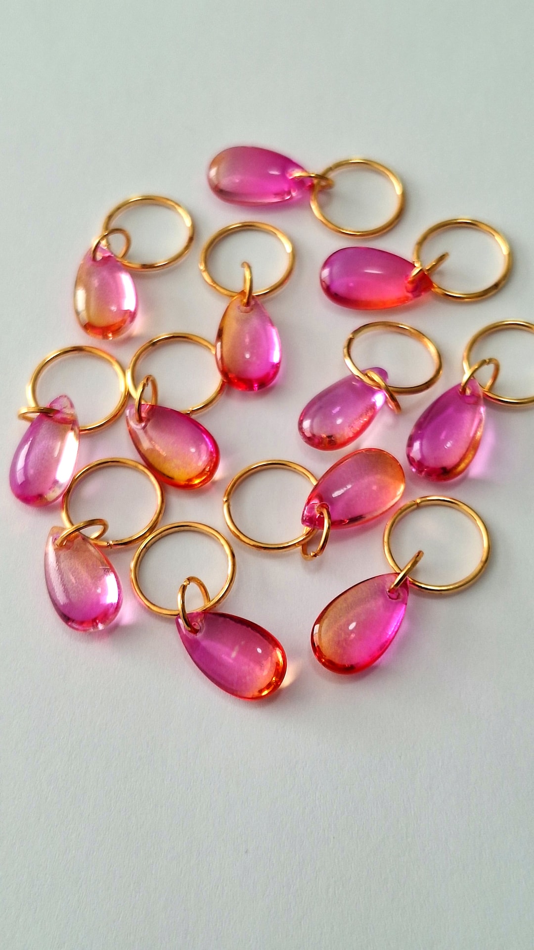 Set of 12 Pink and Gold Glass Teardrop Loc Rings, Braid Rings, Hair ...