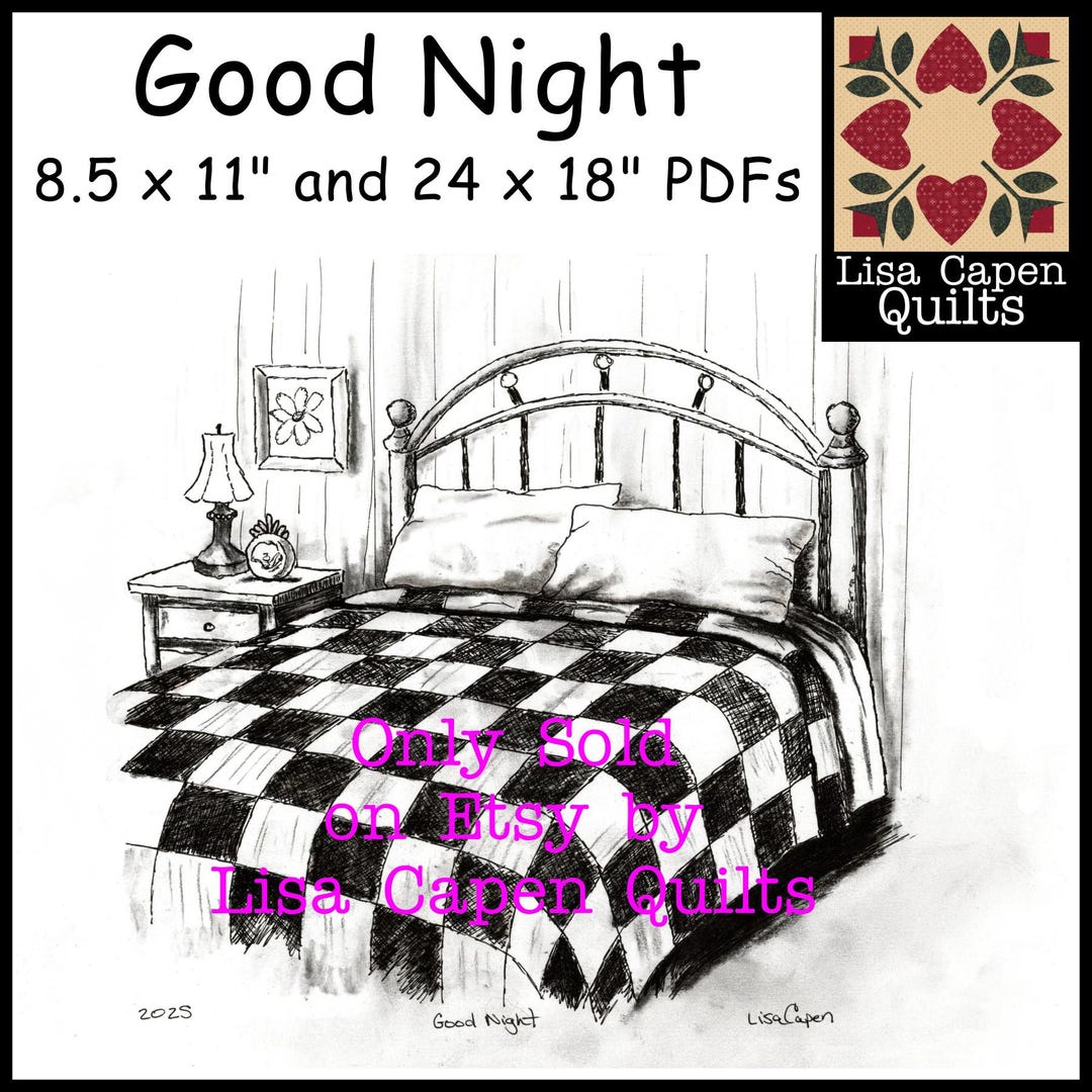 Good Night - Quilt on Bed Drawing by LCQ - 8.5x11" and 24x18" Pdfs - Etsy