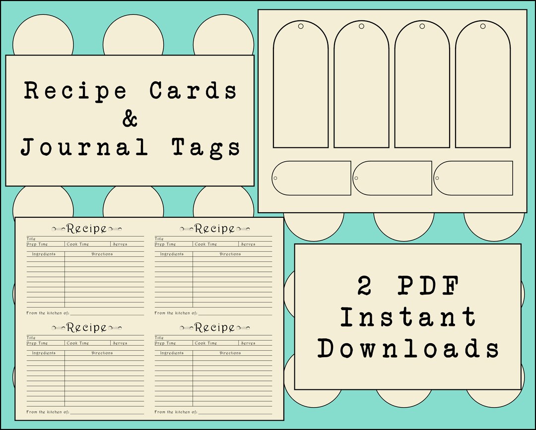 Recipe Cards and Journaling Tags - 2 PDF Instant Downloads - Printables ...