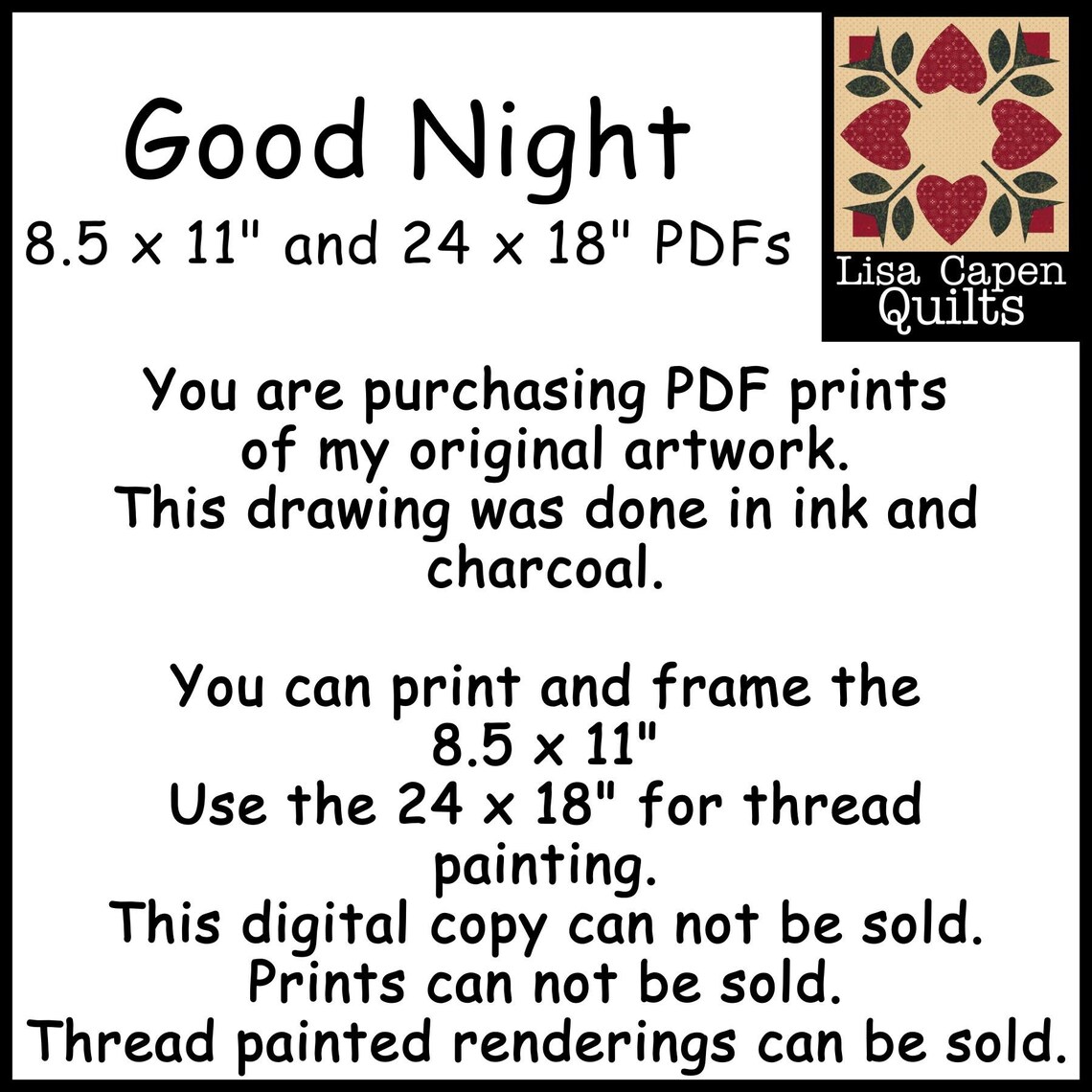 Good Night - Quilt on Bed Drawing by LCQ - 8.5x11" and 24x18" Pdfs - Etsy