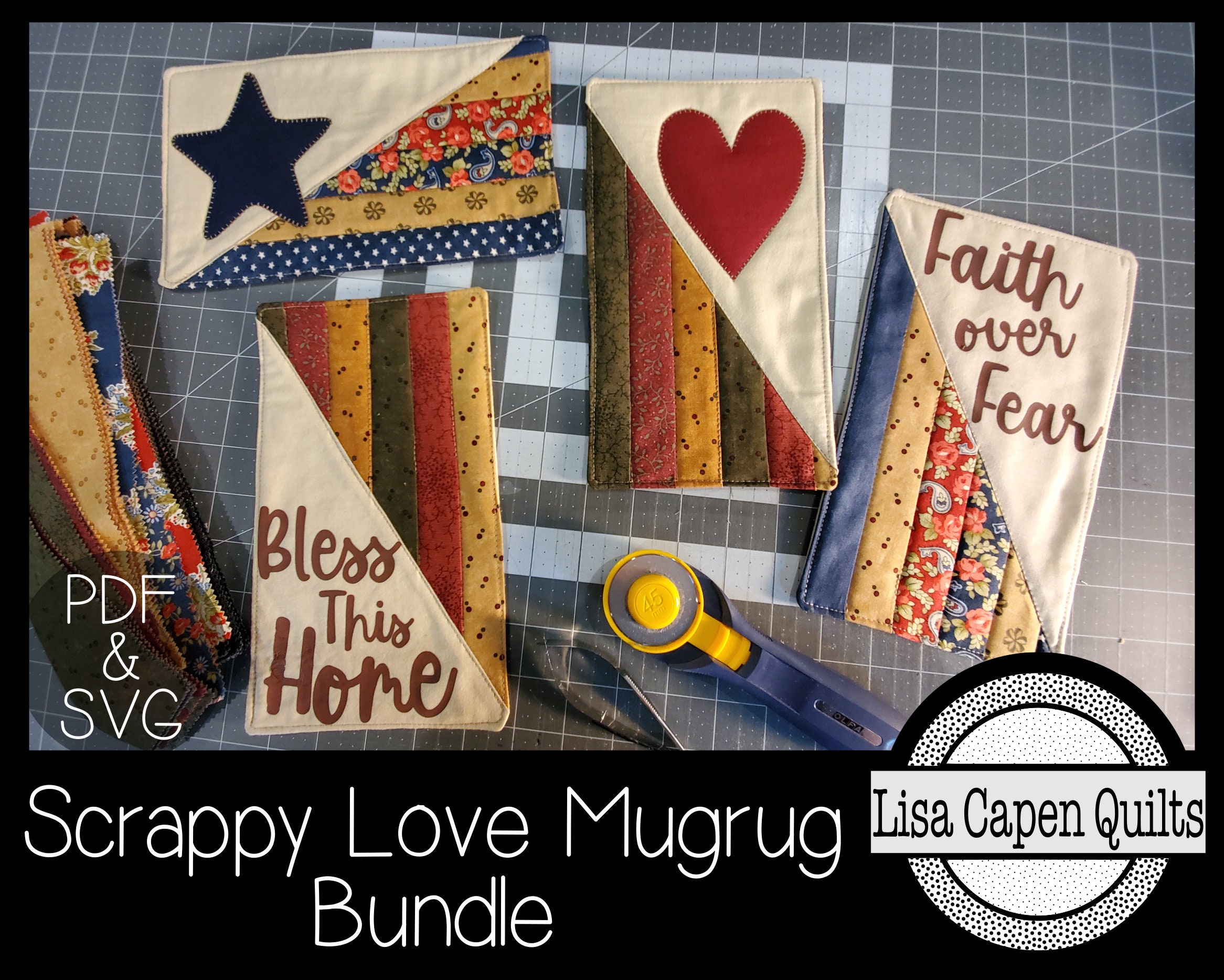 Scrappy Love Mugrug Bundle by Lisa Capen Quilts Tracing - Etsy UK