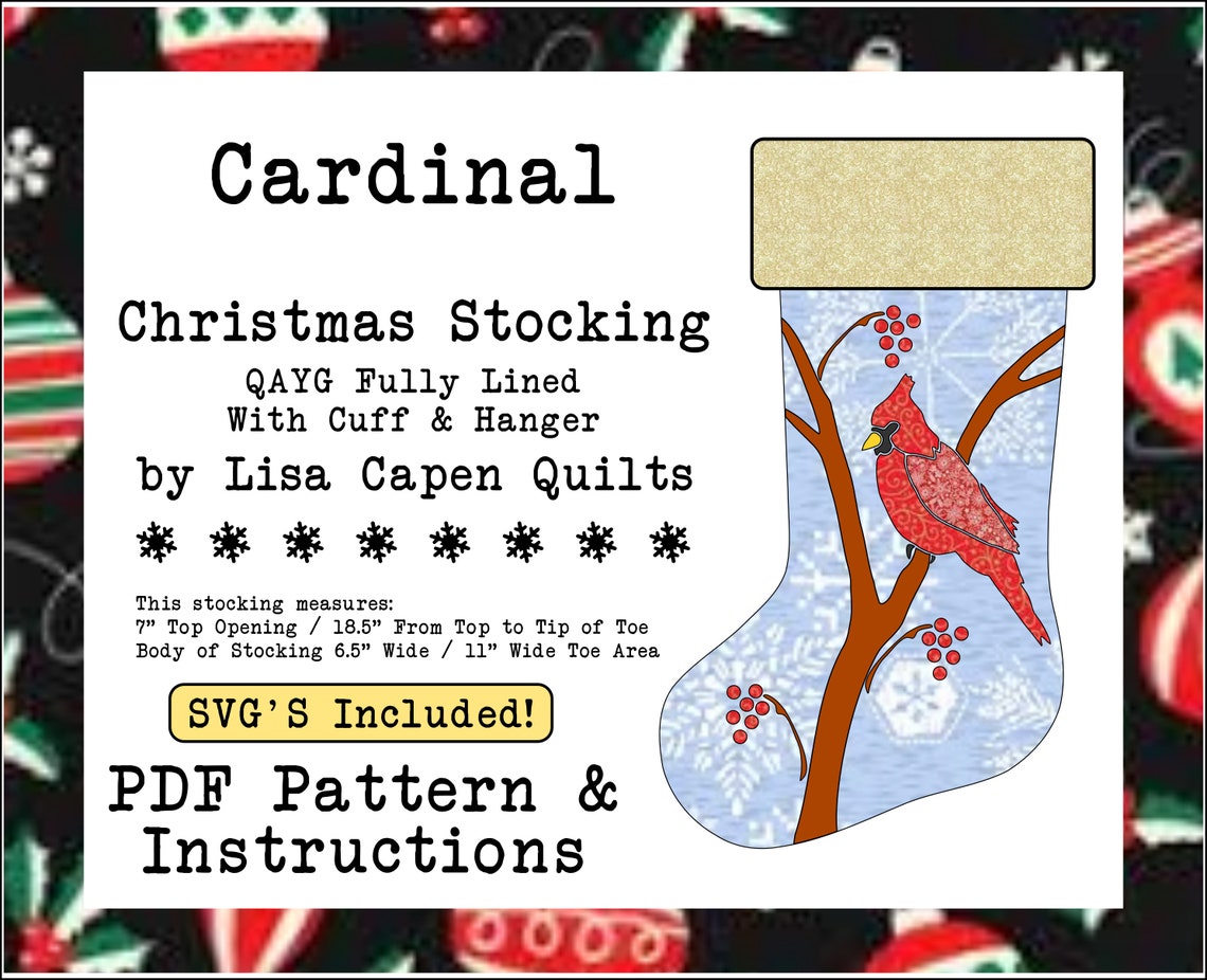 Cardinal Christmas Stocking Raw Edge Applique QAYG Instant - Etsy