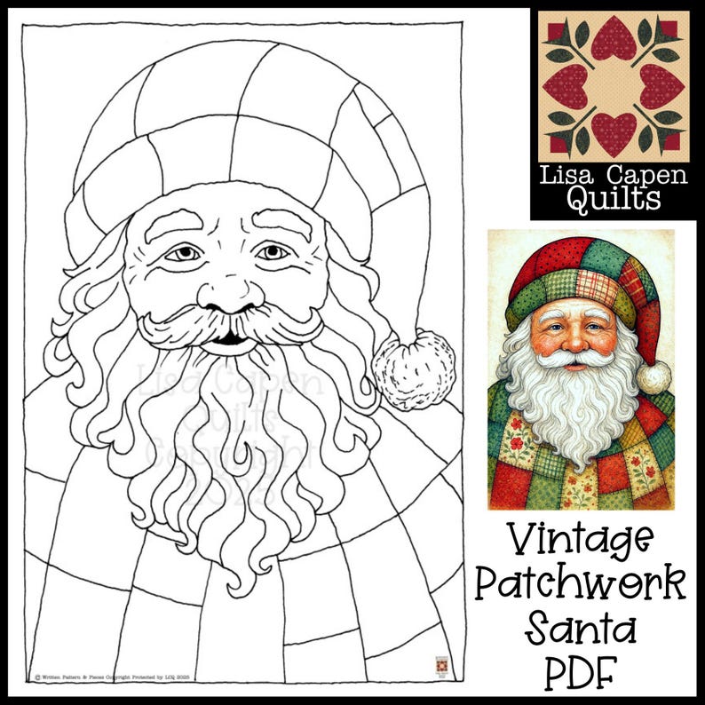 Vintage Patchwork Santa Drawing PDF by Lisa Capen Quilts - Approx. 15.5 ...