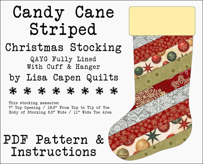 Candy Cane Striped Quilted Christmas Stocking Pattern - Foundation ...