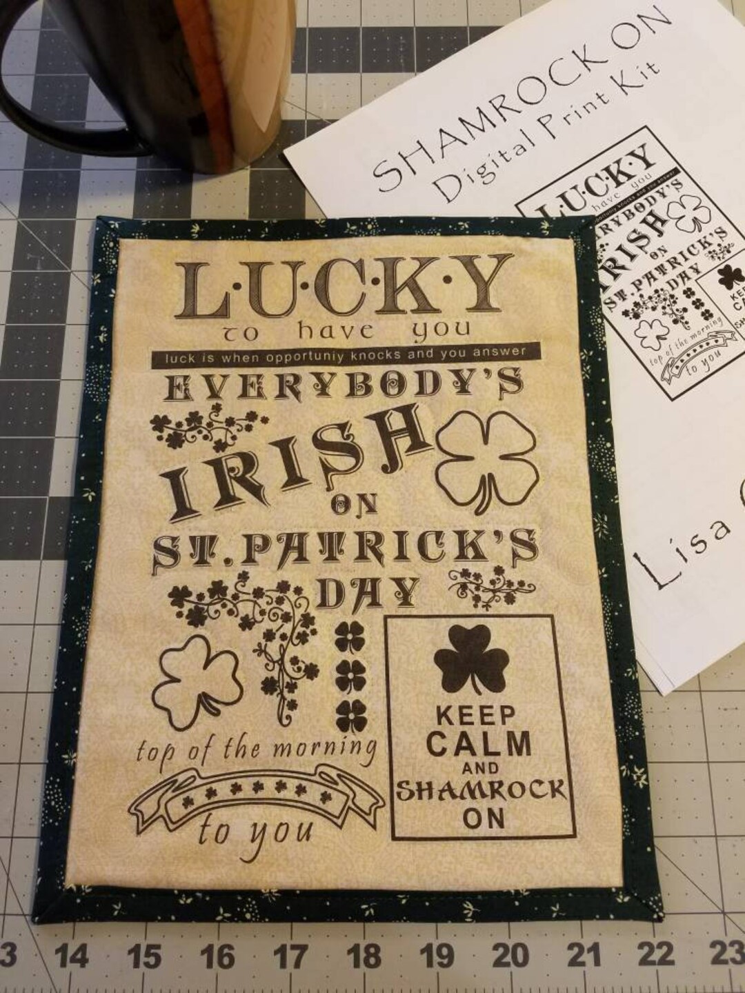 SHAMROCK ON - St. Patrick's Day Mug Rug Pattern - Art Quilt by Lisa ...