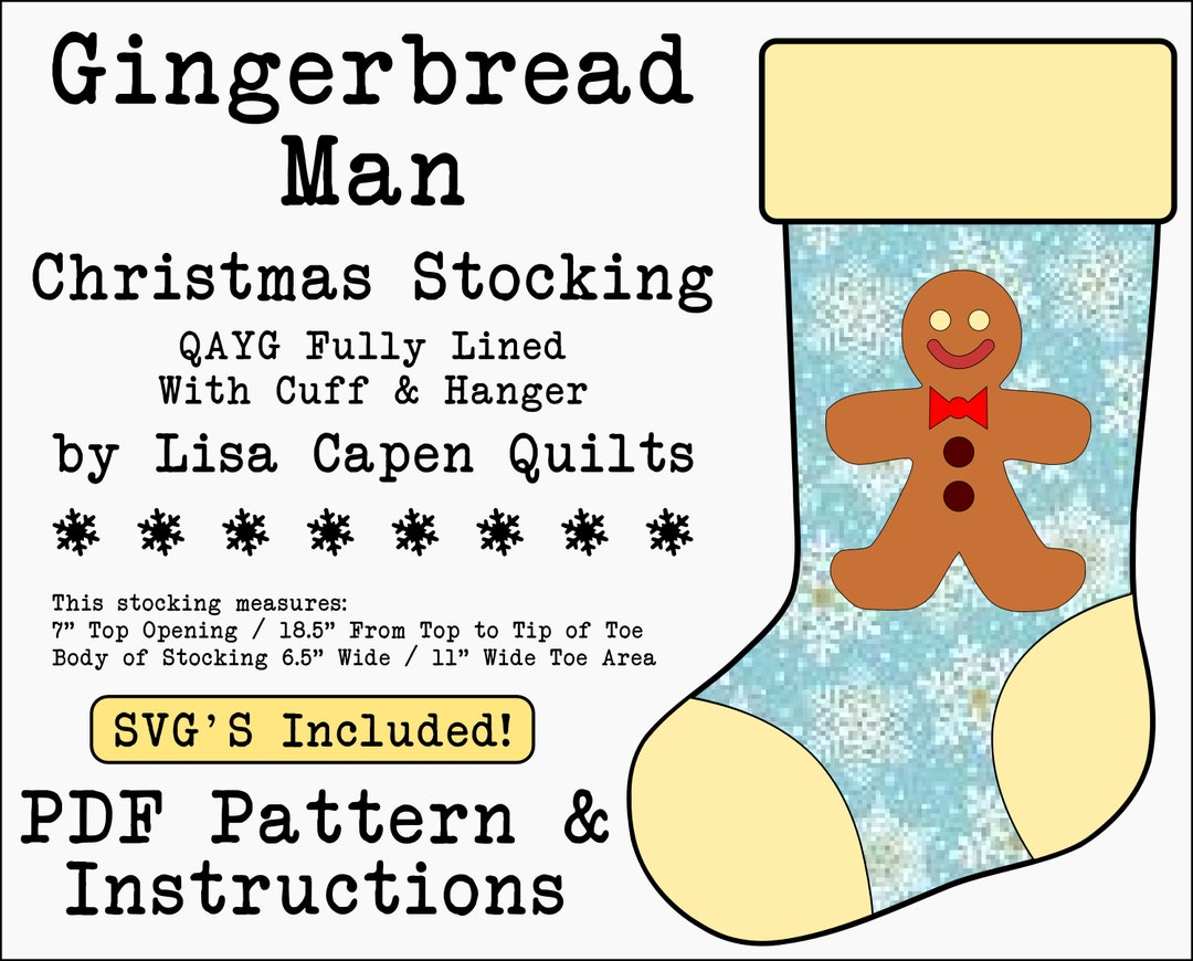 Gingerbread Man Christmas Stocking Pattern – Applique Templates, SVG ...