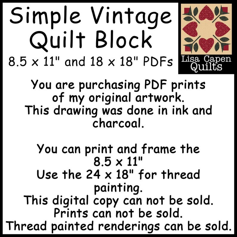 Simple Vintage Quilt Block - Drawing by LCQ - 8.5x11" and 18x18" Pdfs ...