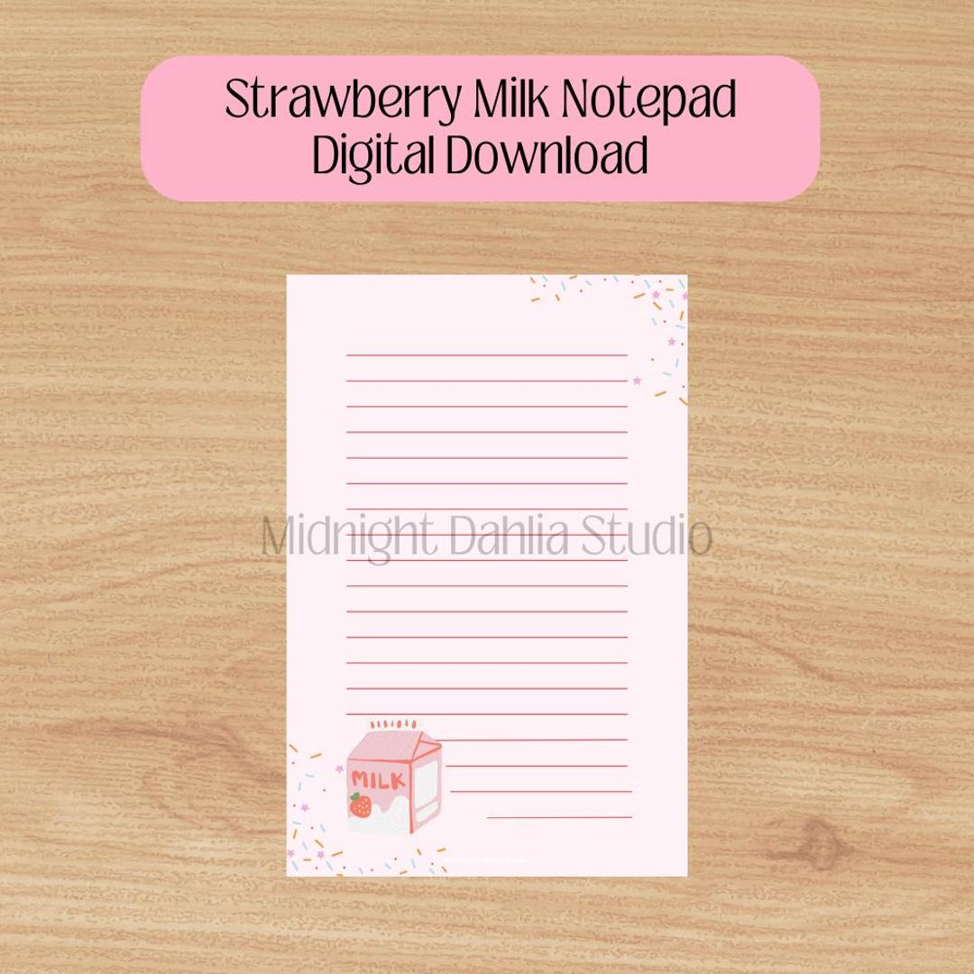 Strawberry Milk Printable Notepad | Cute Pink Cottagecore | Print ...
