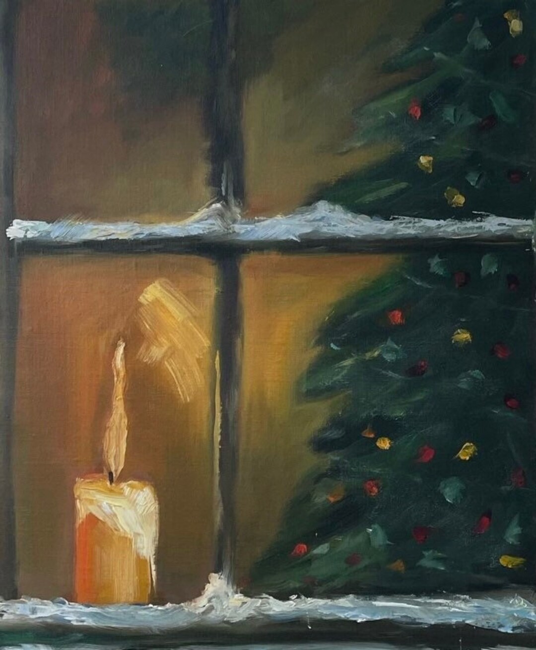 Original Art, "frosty Window" Oil Painting, Christmas, Window, Candles ...