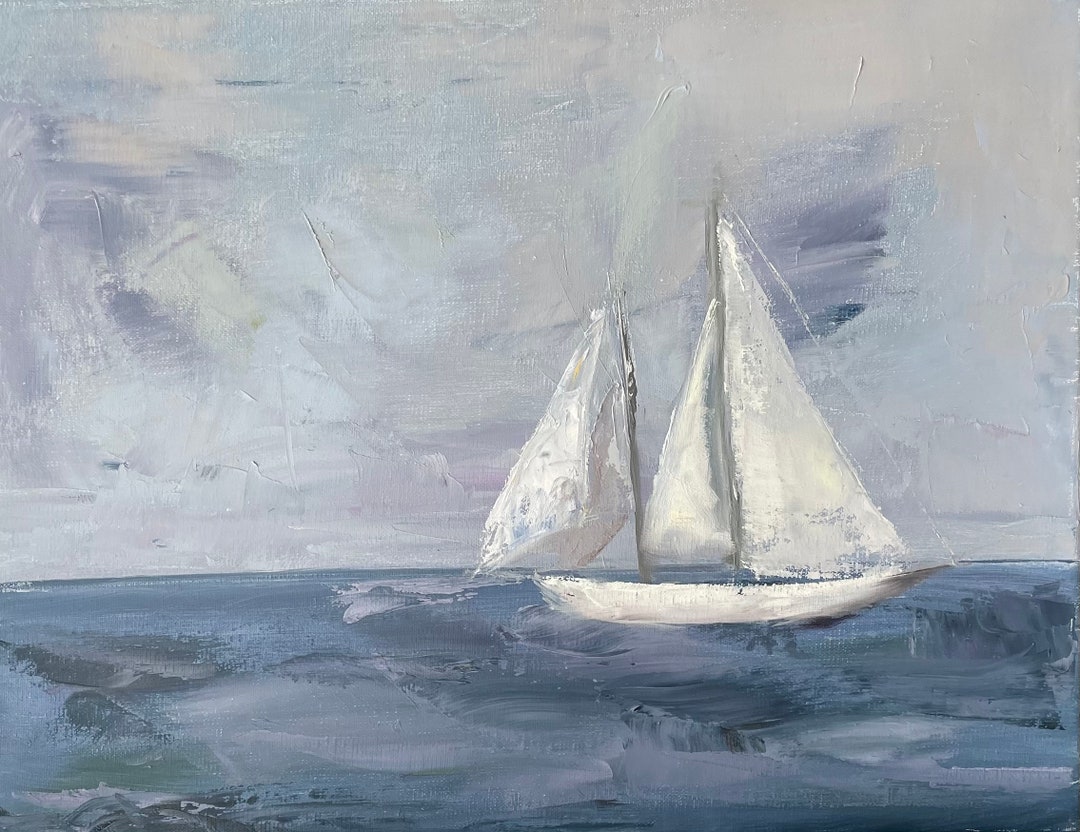 Original Art, Oil Painting, "adrift", Boats, Sea, Ocean, Sailboat ...