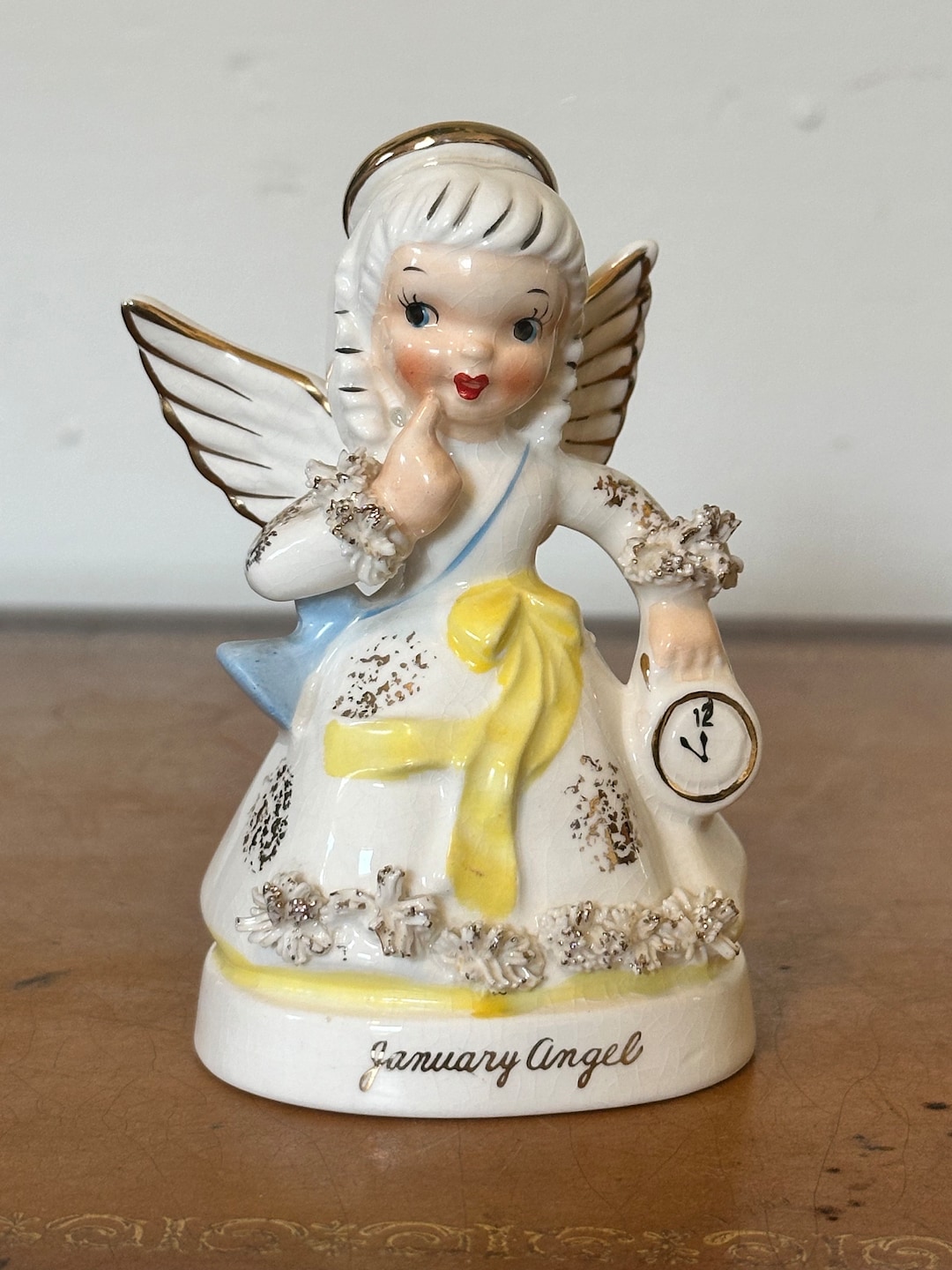 Vintage Napco January Angel Spaghetti Figurine Girl Birthday New Years ...