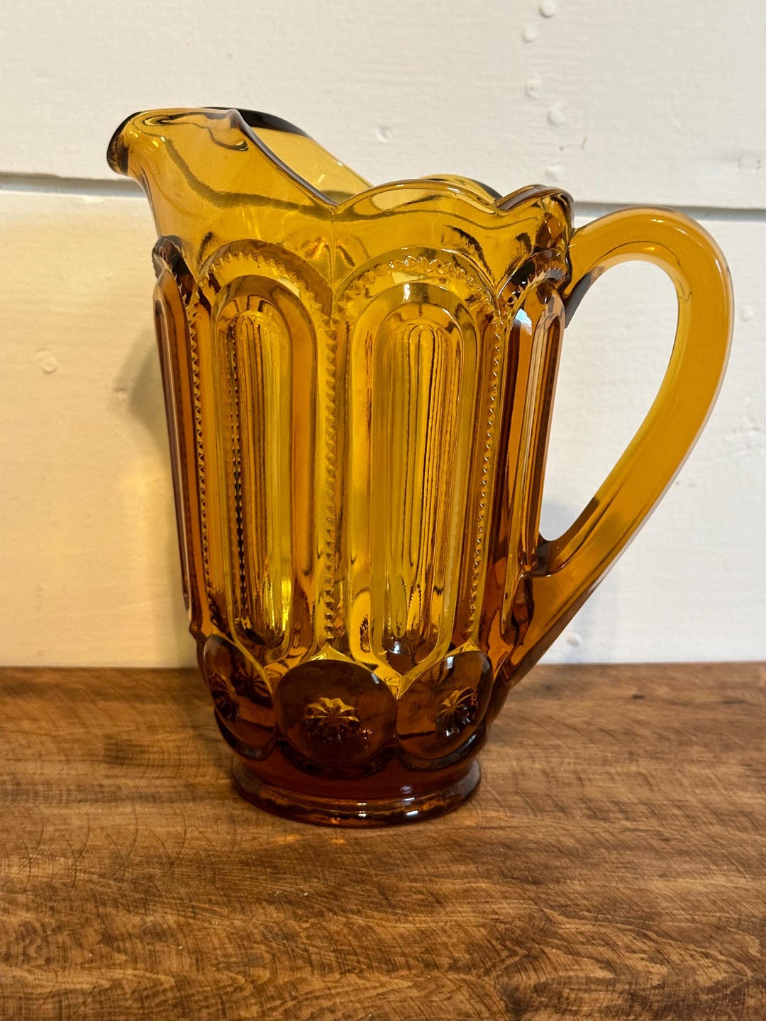 Vintage L.E. Smith Glass "moon and Stars" Amber Pitcher Gold Brown ...