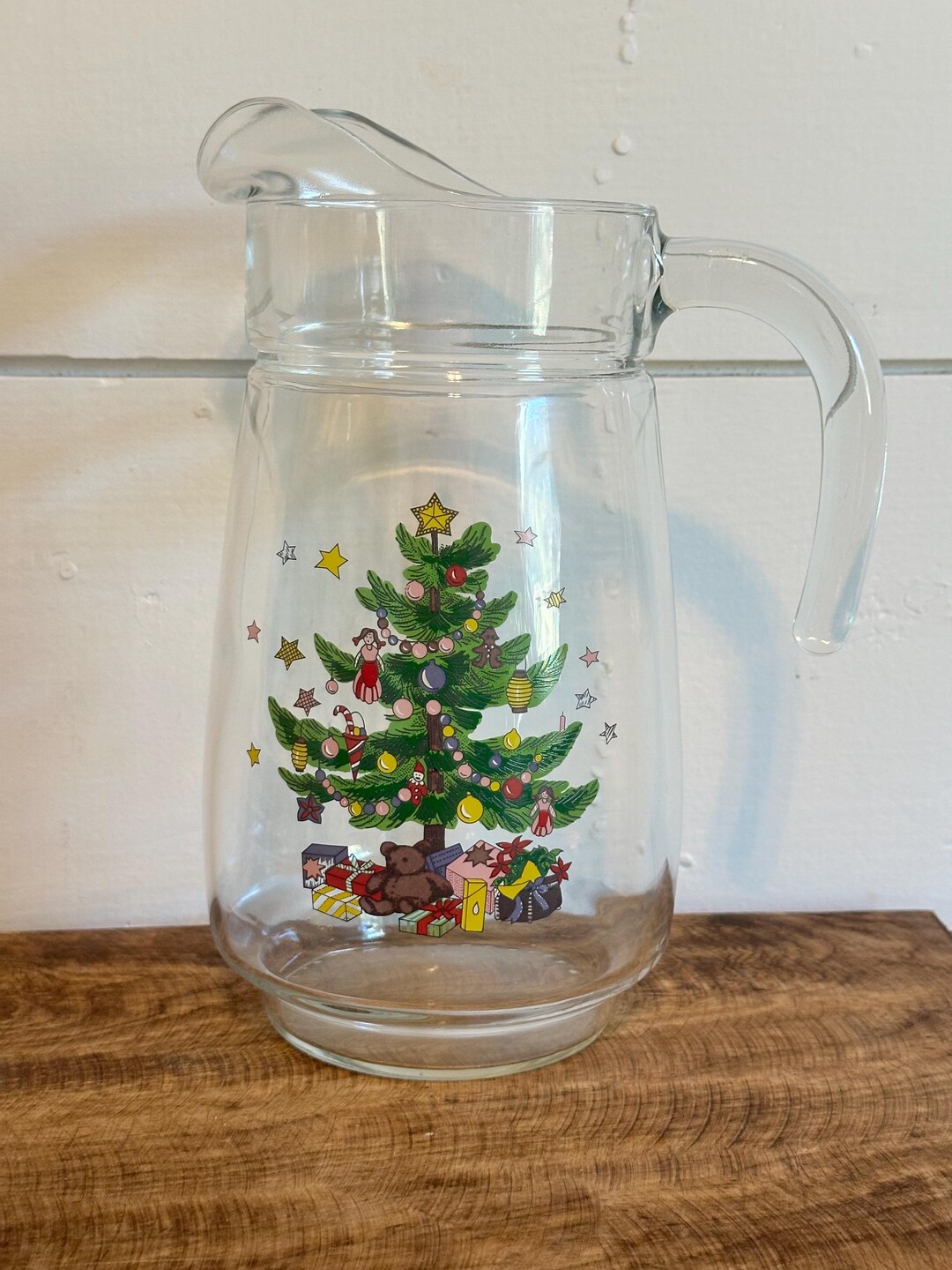 Vintage Nikko Happy Holidays 64 Oz Glassware Handled Pitcher Christmas ...