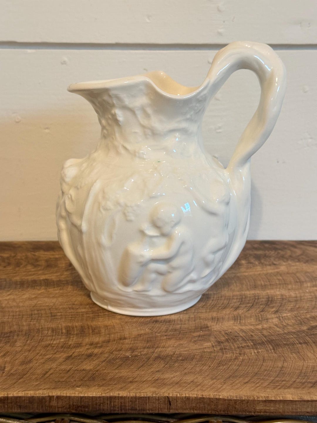 Vintage White Ceramic Pitcher With Cherubs Children Vines Grapevine ...