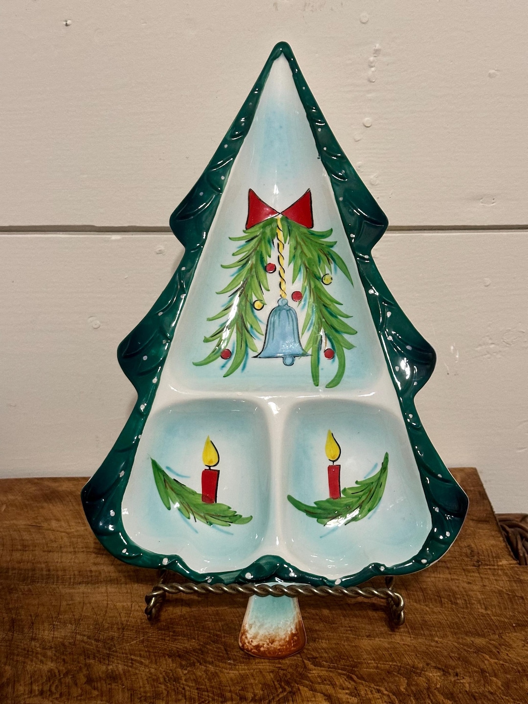 Vintage HOLT HOWARD Christmas Tree Divided Santa Cookie Dish Plate ...