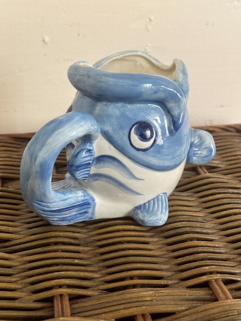 Vintage WCL Blue & White Ceramic Fish Creamer or Mug Handled Koi ...