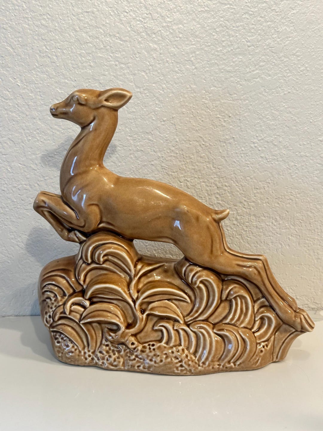 Vintage Ceramic TV Lamp Leaping Deer Gazelle Antelope Fawn Tan Brown ...