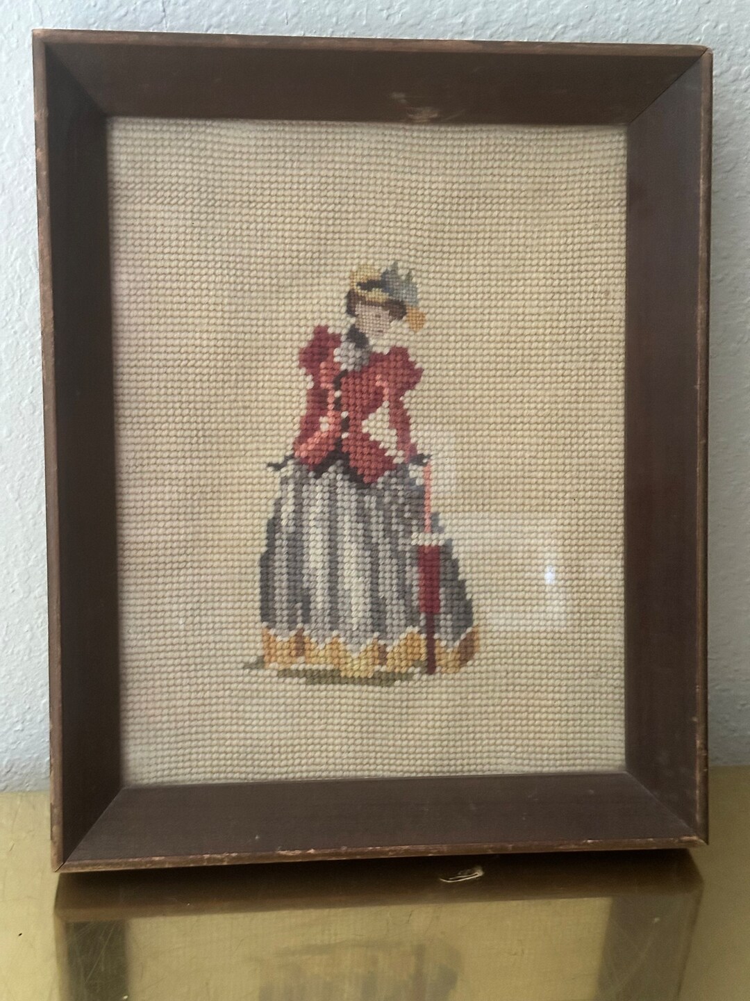 Vintage Wood Framed Needlepoint Victorian Woman Cross Stitch - Etsy