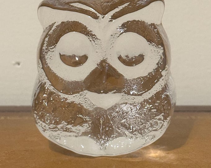 Vintage Mid Century Blenko Clear Glass Owl Paperweight Art Glass ...