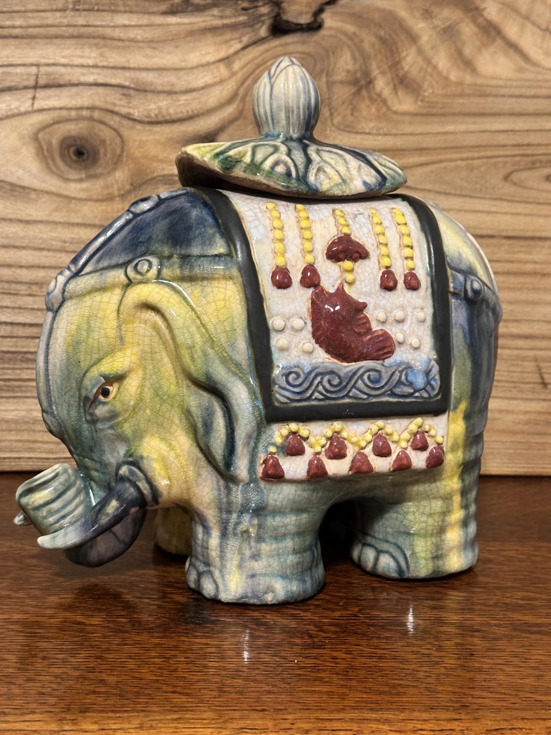 Vintage Majolica Pottery Style Heavy Elephant Jar With Lid Oriental ...