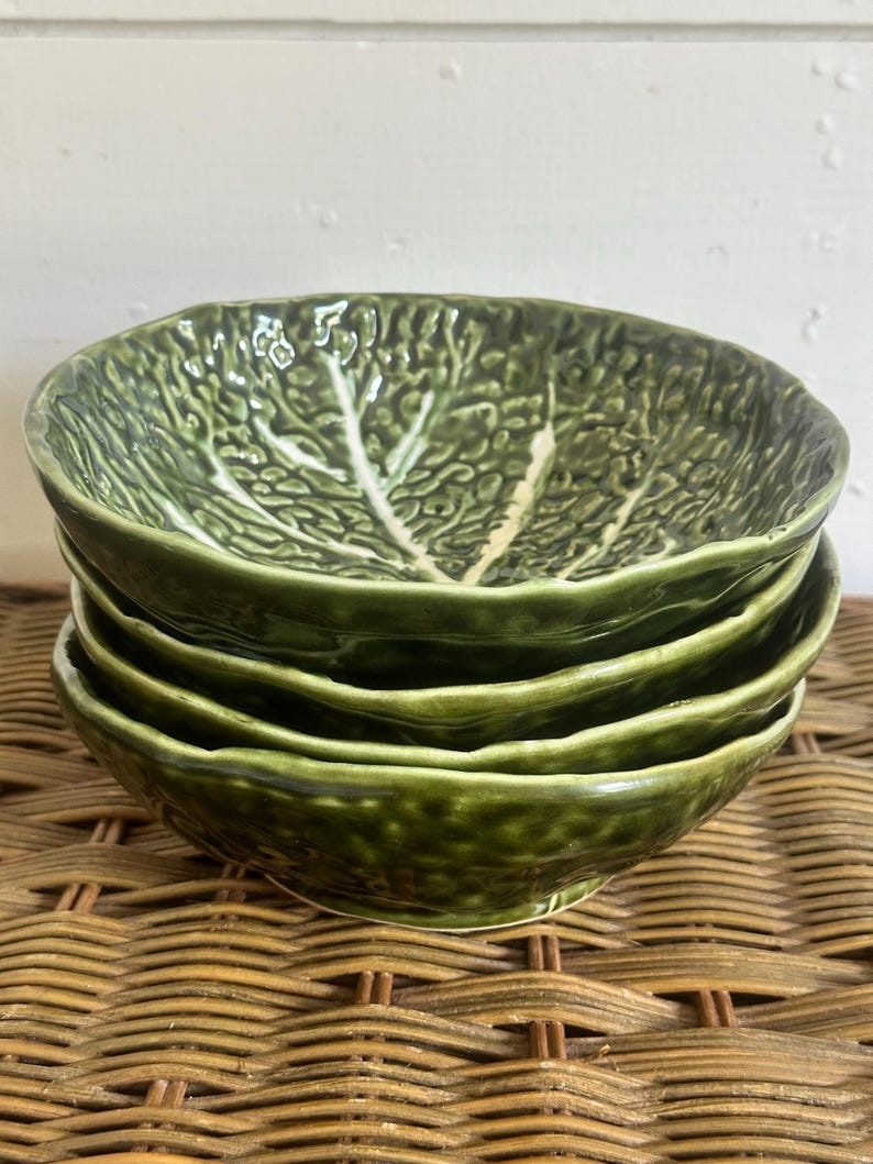 Vintage Faiances Belo Green Cabbage Salad or Soup Bowls Set of 4 ...