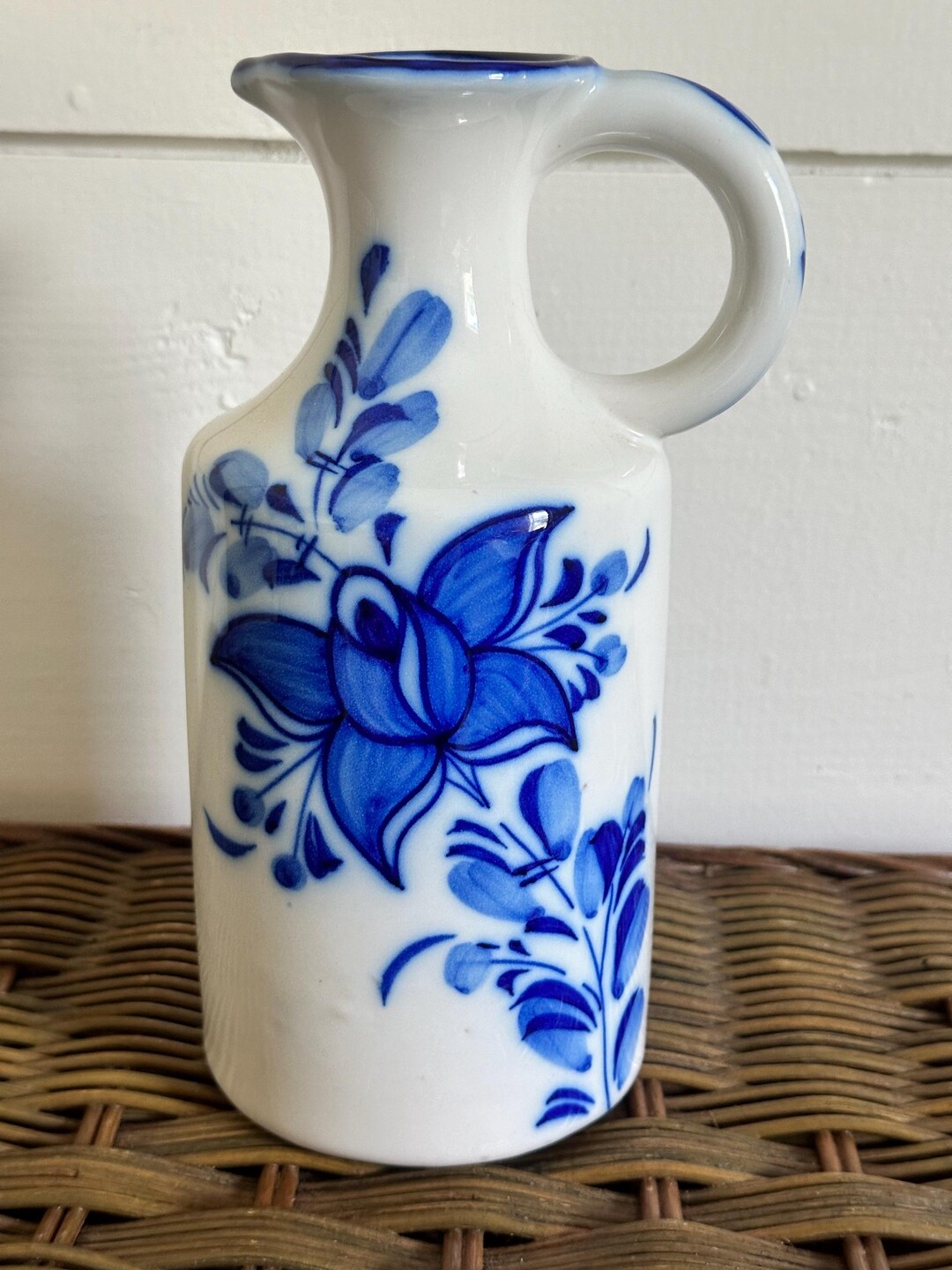 Vintage Blue Delft Floral Pitcher Pottery Ceramic Blue & White Vase ...