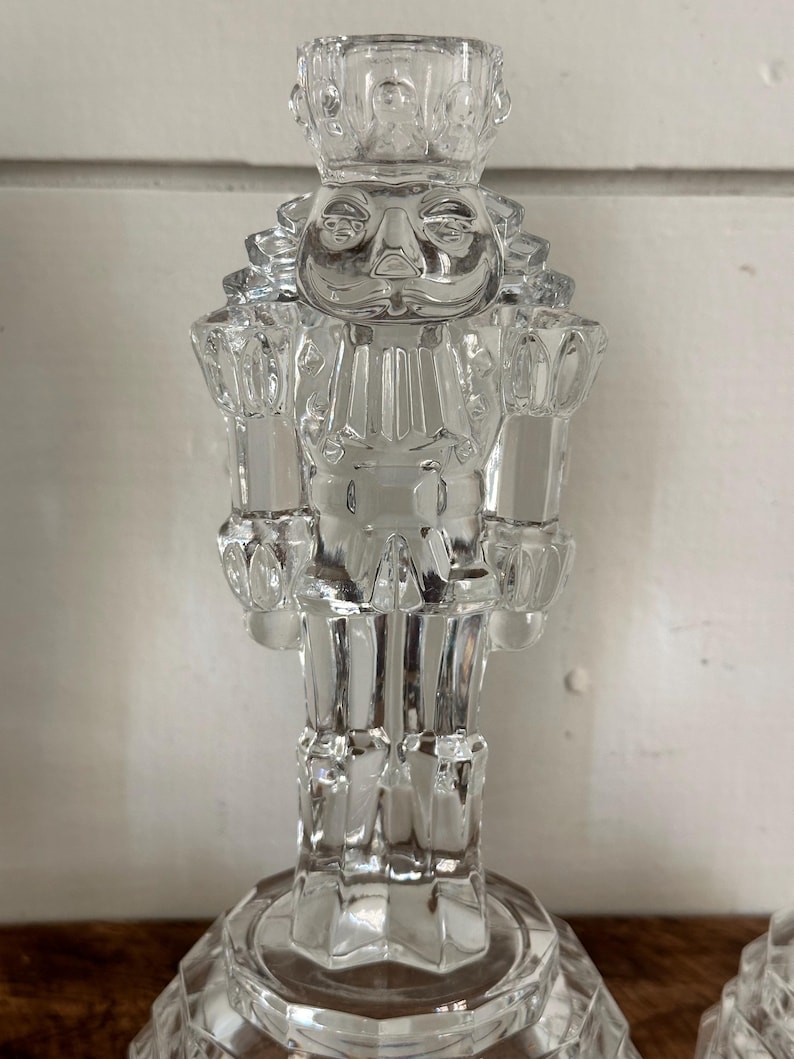 Vintage Pair of Nutcracker Crystal Candle Holders, Holiday Crystal Candlesticks Christmas Decor ...