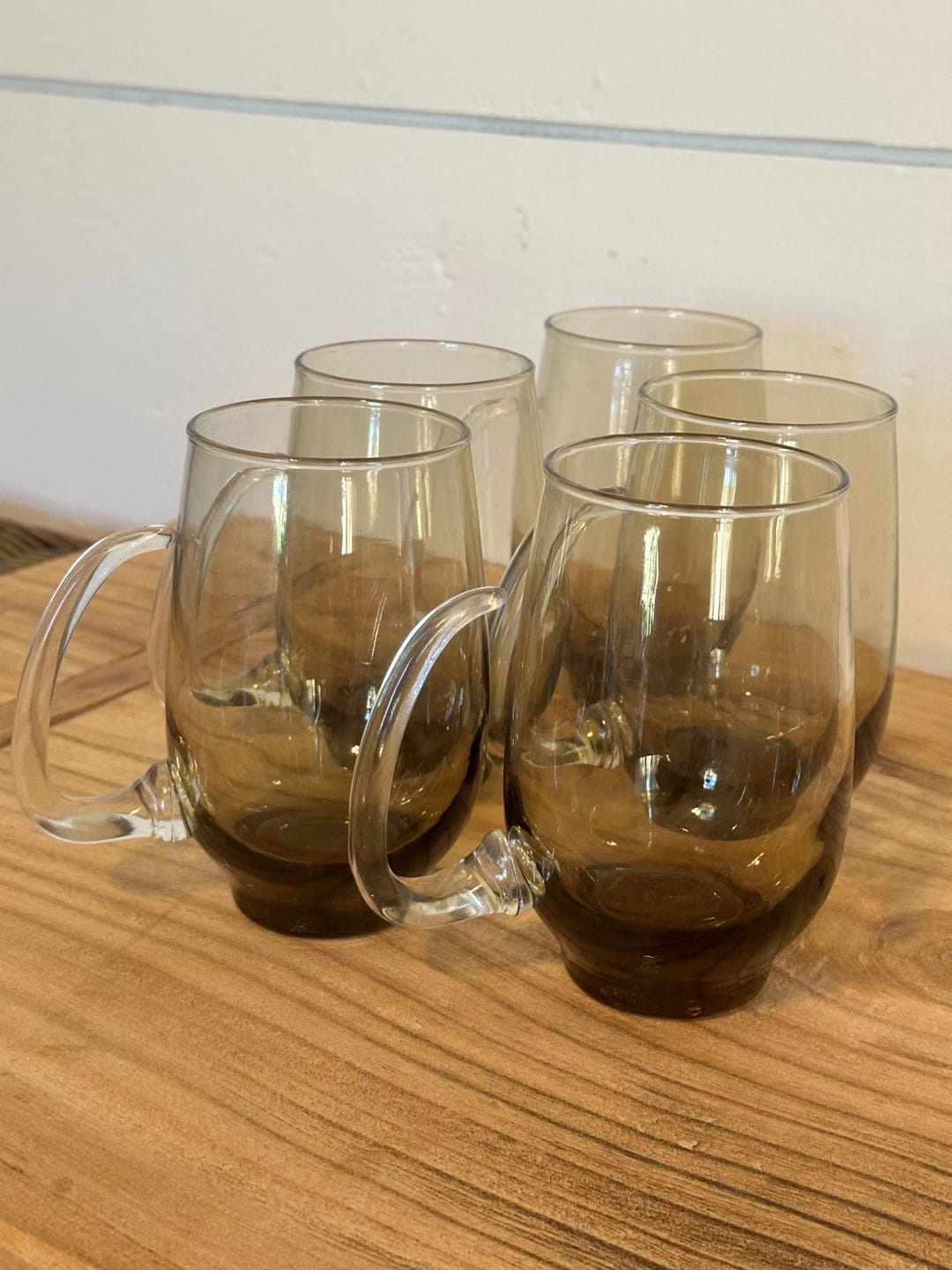 Vintage Set of 5 Libbey Tempo Brown Smoke Amber Ombre Tinted Handled ...