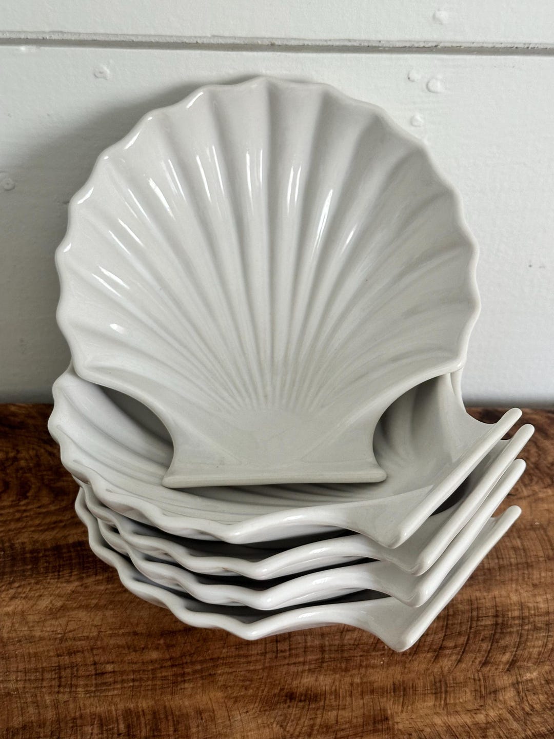 Vintage Set of 5 Japanese Scallop Shell Ceramic Dish Plate- Seafood ...