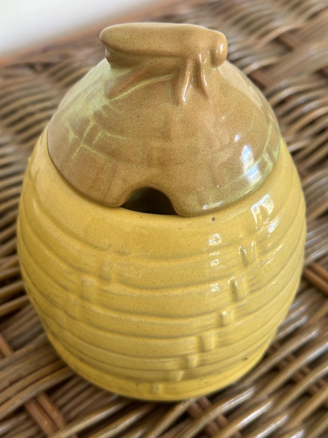 Vintage Frankoma Pottery Honey Pot Jar Bee on Lid Mismatched Bumblebee ...