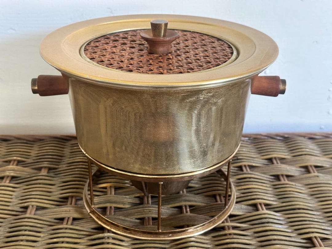 Vintage Georges Briard Gold Metal Wicker Wooden Chafing Dish W/warming ...