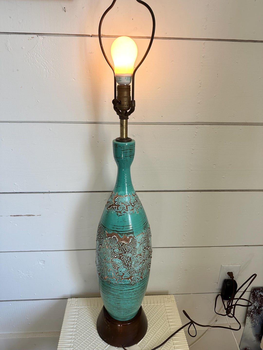 Vintage MCM Turquoise Tall Textured Splatter Table Lamp (no Shade ...