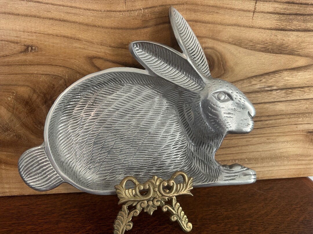 Pewter Rabbit Serving Tray or Display Platter Vintage Silver Metal ...