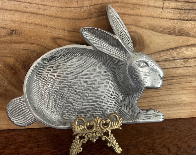Pewter Rabbit Serving Tray or Display Platter Vintage Silver Metal ...