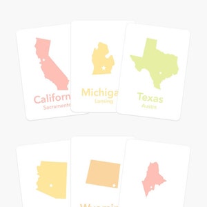 50 States Flash Cards, United States, Learning Flash Cards, US Map, US ...