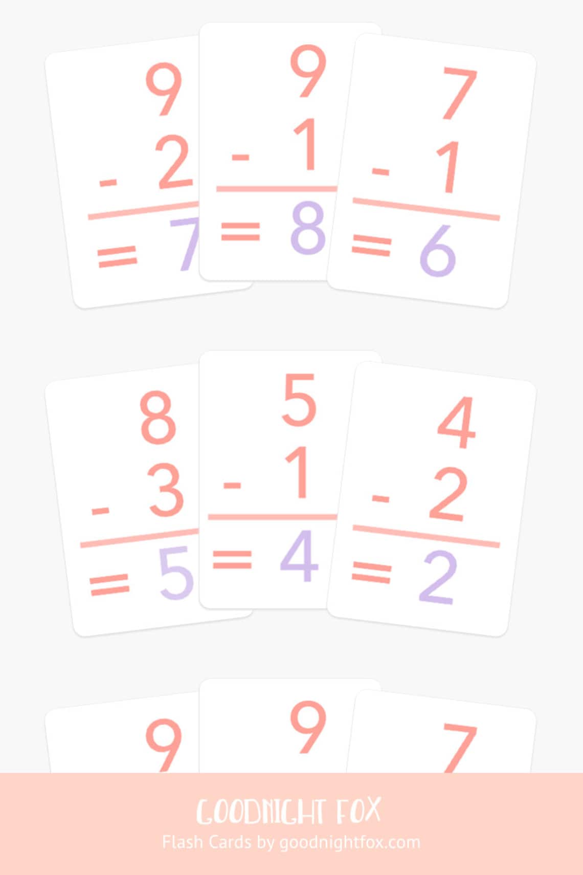 Basic Subtraction Flash Cards Math Flash Cards Toddler Math - Etsy