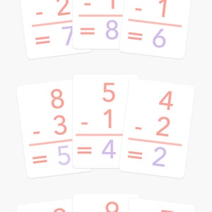 Basic Subtraction Flash Cards, Math Flash Cards, Toddler Math, First ...