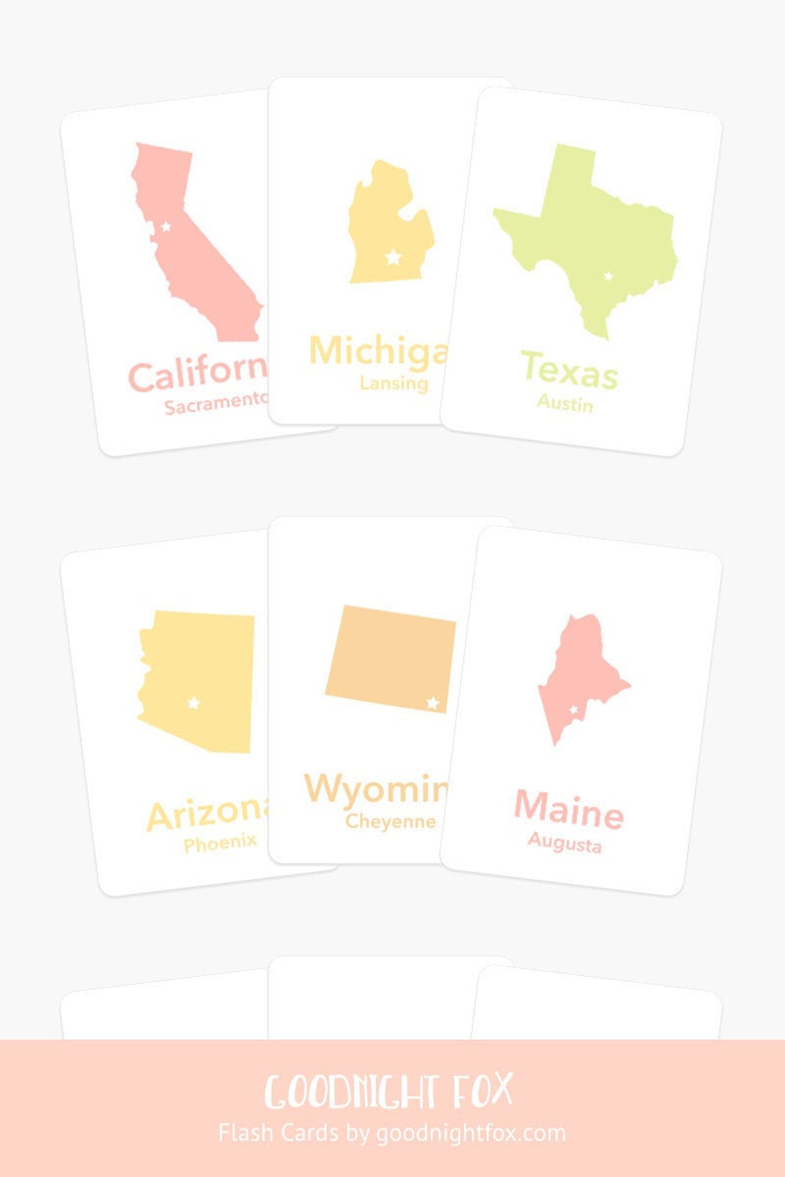 50 States Flash Cards United States Learning Flash Cards US - Etsy