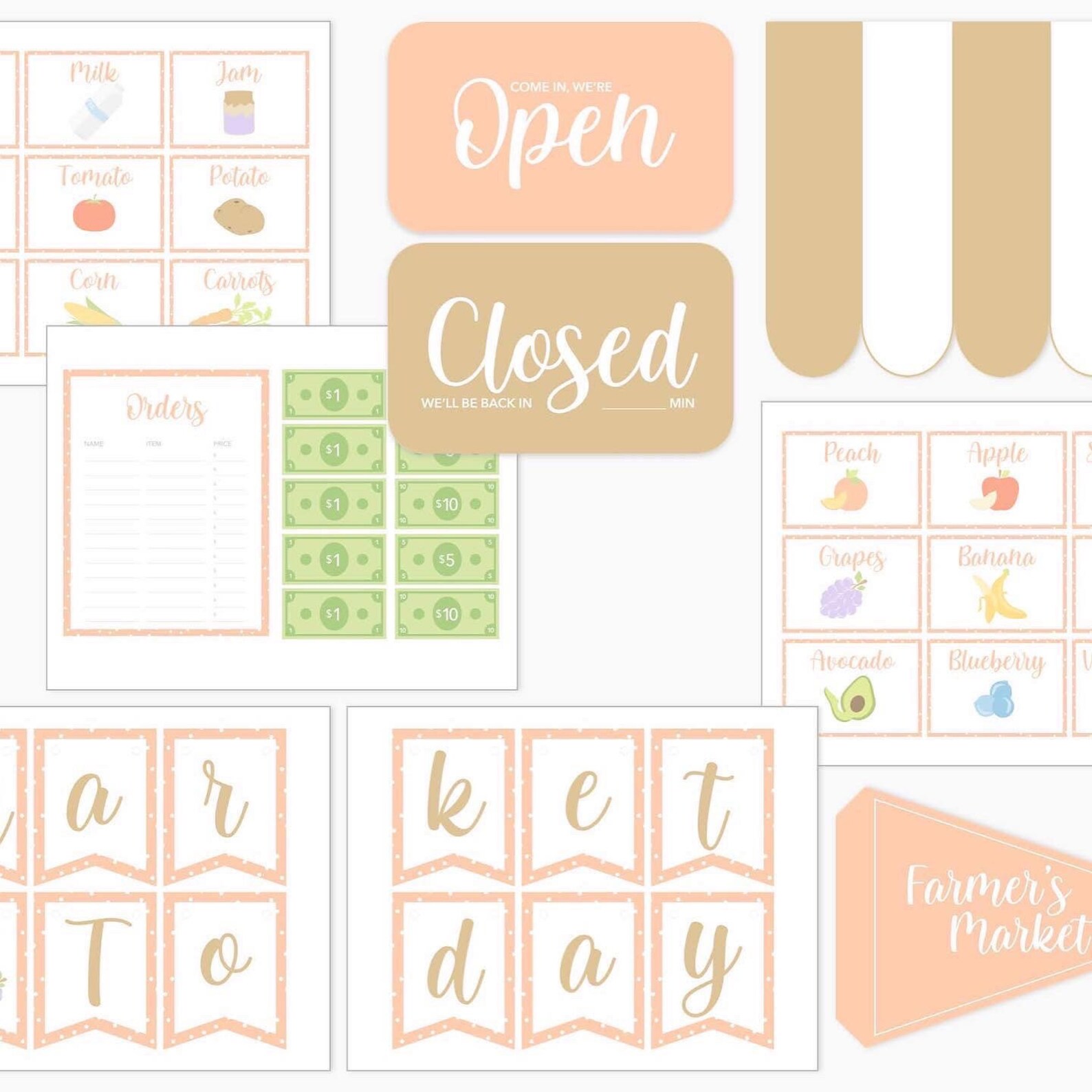 Farmer's Market Printable Dramatic Play Set - Etsy
